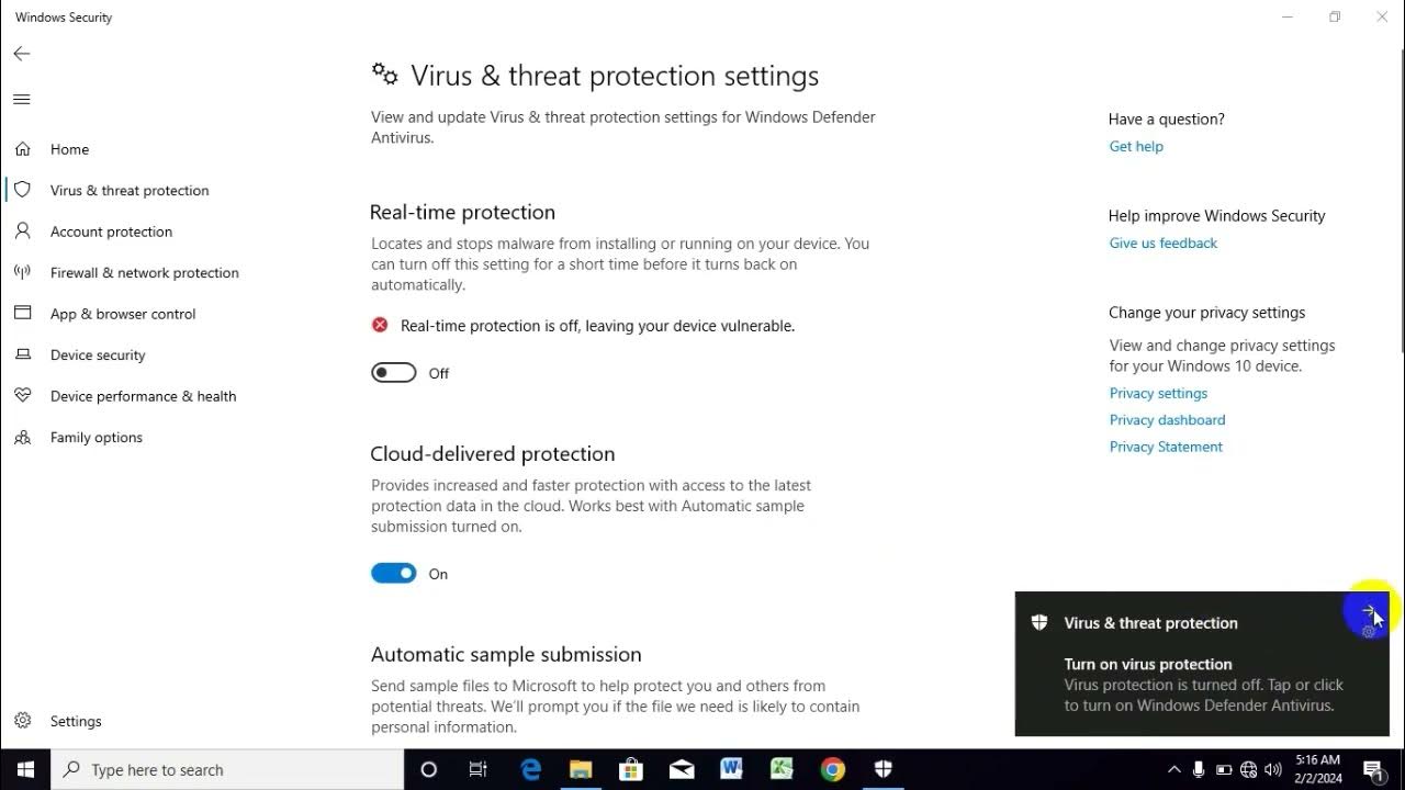 How to Turn On Windows Defender Antivirus - YouTube
