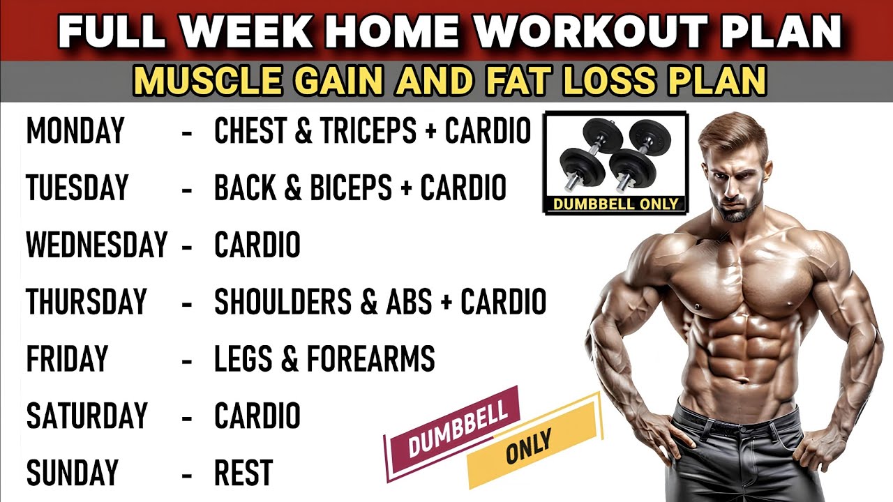 Workout Split For Fat Loss And Muscle Gain | At Home | Dumbbell Only ...