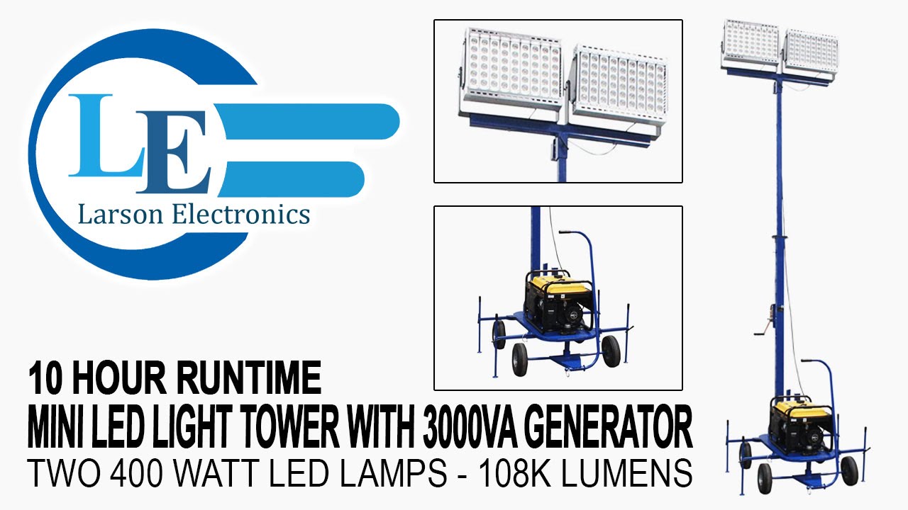 Mini LED Light Tower with 3000VA Generator - Two 400 Watt LED Lamps ...