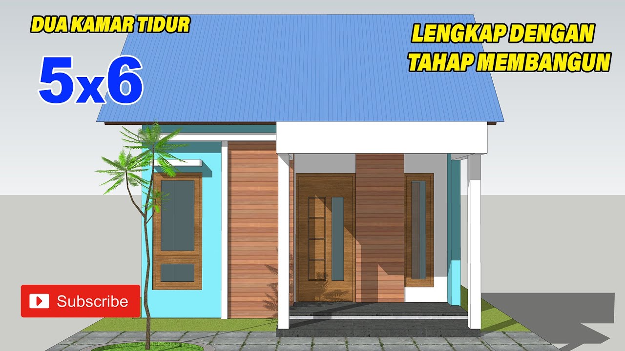 desain rumah ukuran 5x6 satu kamar tidur.... cocok untuk rumah tangga ...