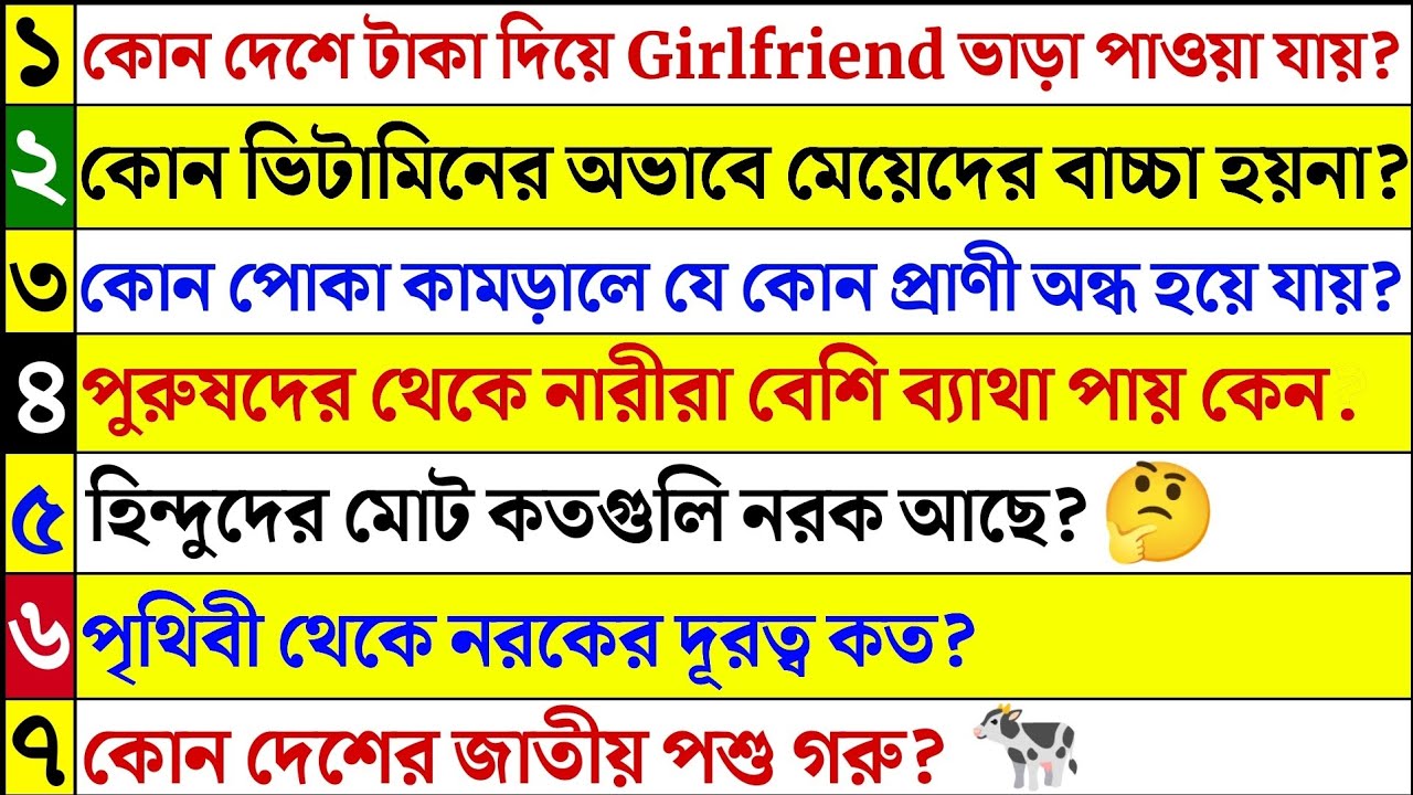 Bangla Gk Question and Answer/Bangla Gk/Bangla Quiz/Bengali Gk/Bangla ...