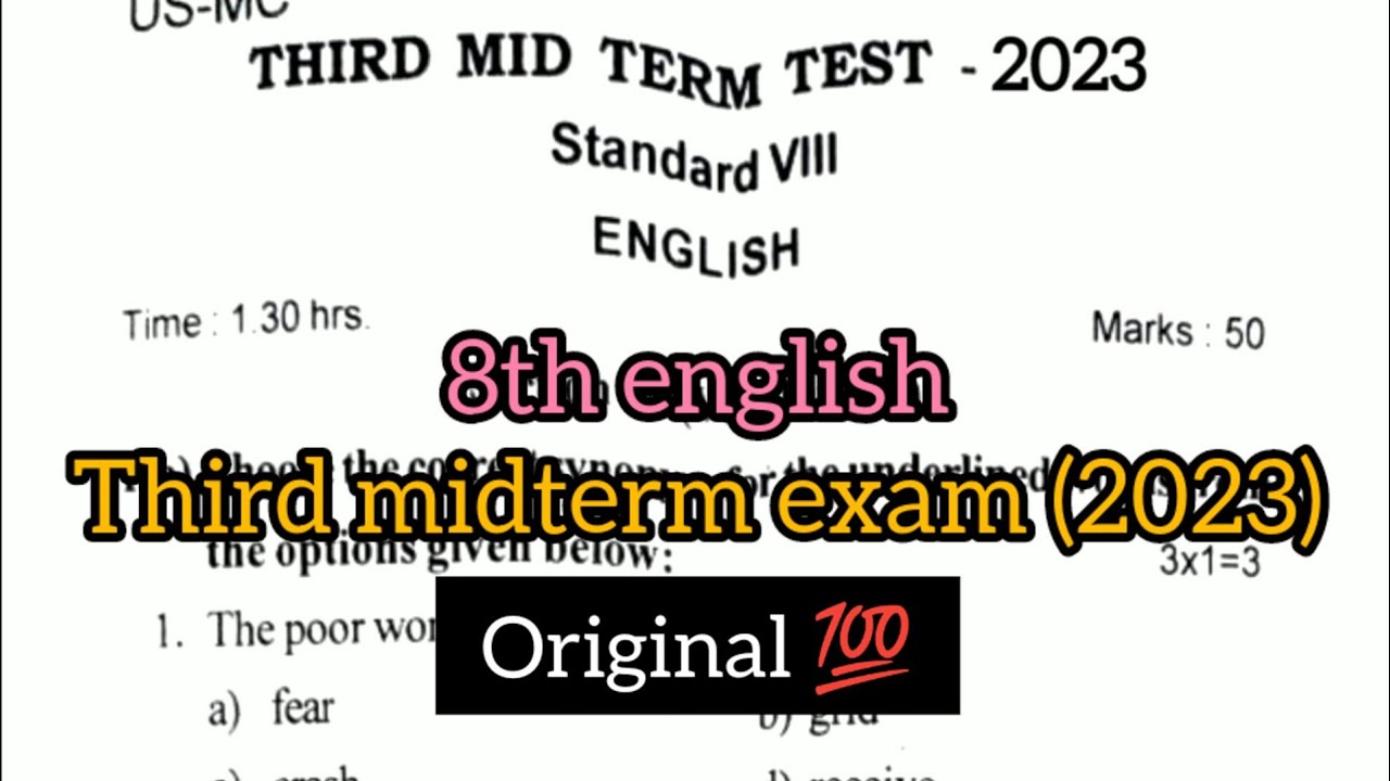 8th std english third midterm exam question paper 2023 - YouTube