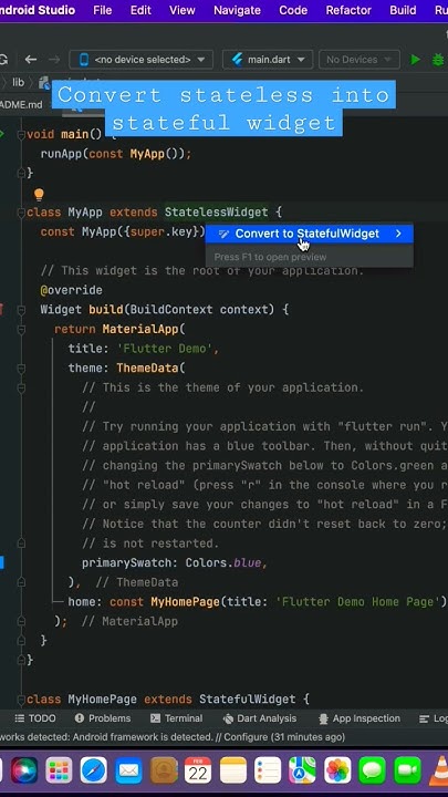 Flutter Stateless Widget Into Stateful Widgetprogramming Android Flutter Shorts