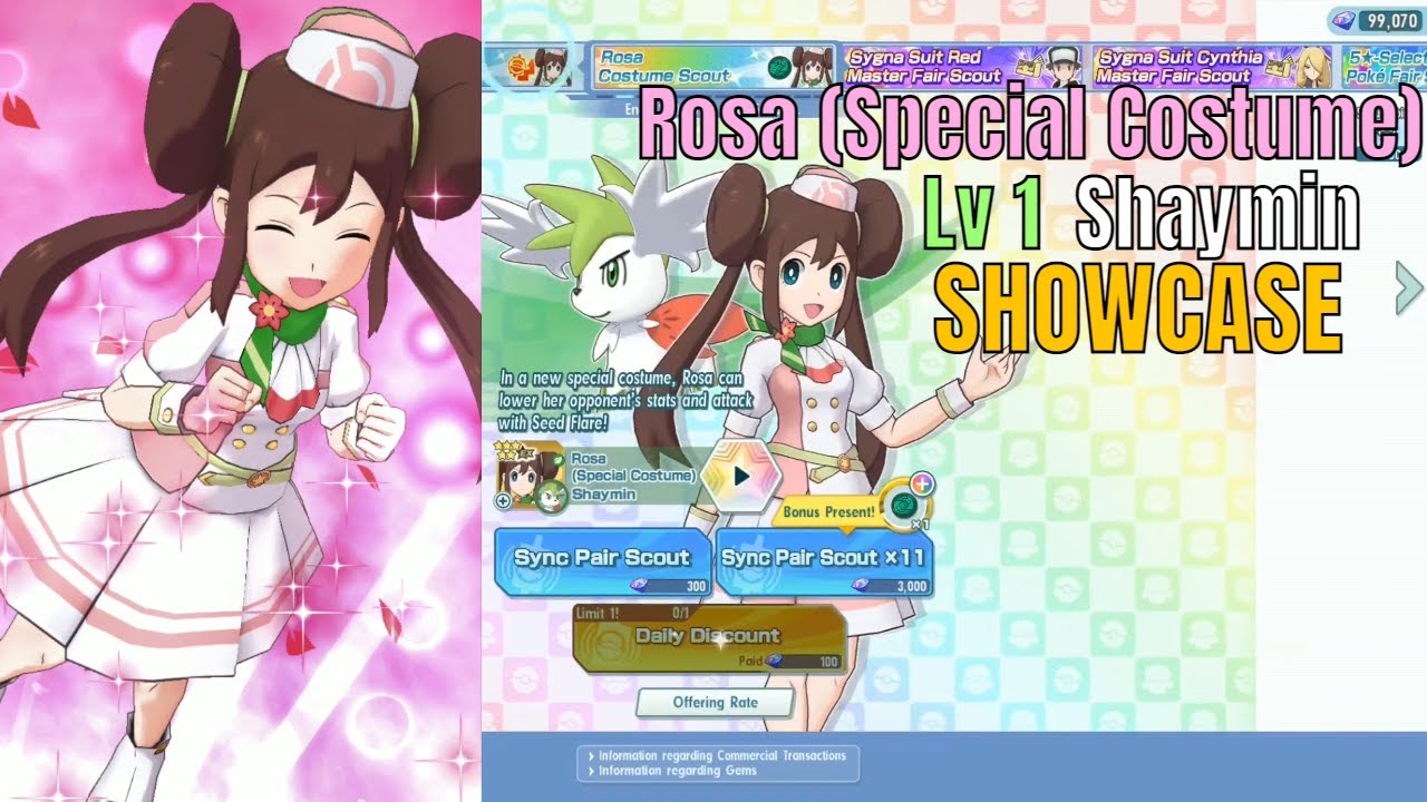 Lv 1 Special Costume Rosa & Shaymin | Showcase | Pokemon Masters EX ...