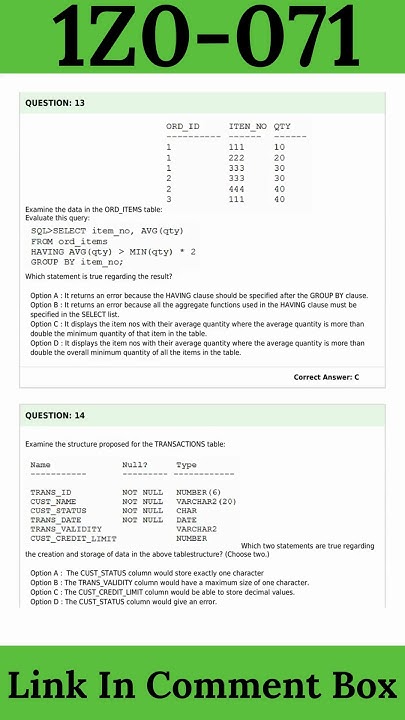 1Z0-071 sample Questions | Oracle Database 12c SQL Exam | Free Questions - YouTube