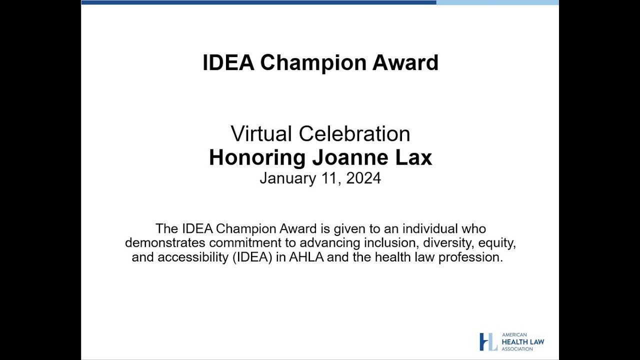 2023 AHLA IDEA Champion Award Joanne Lax - YouTube