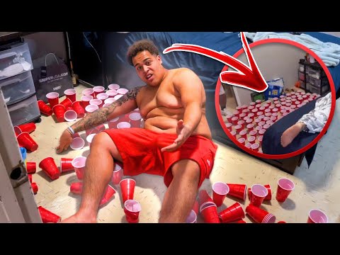 I PUT 2,000+ WATER CUPS IN AJ ROOM! *HE GETS HEATED*
