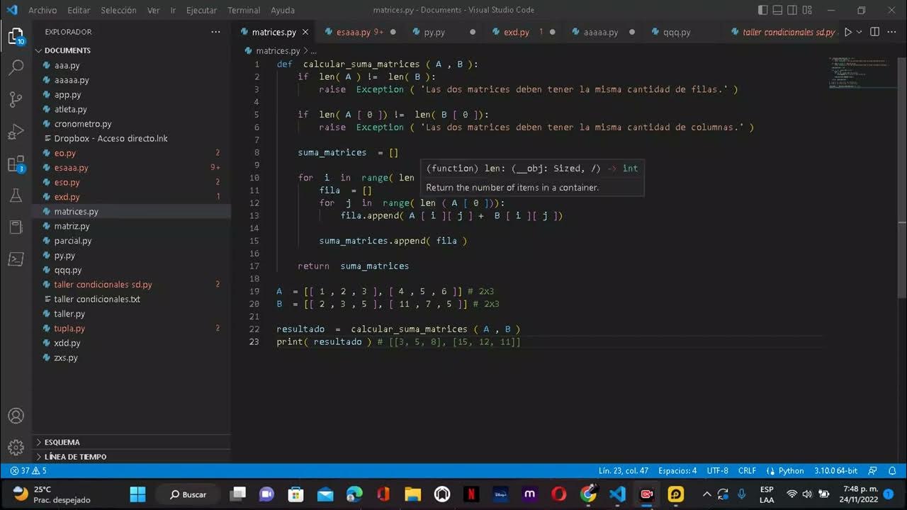 suma de matrices en python - YouTube