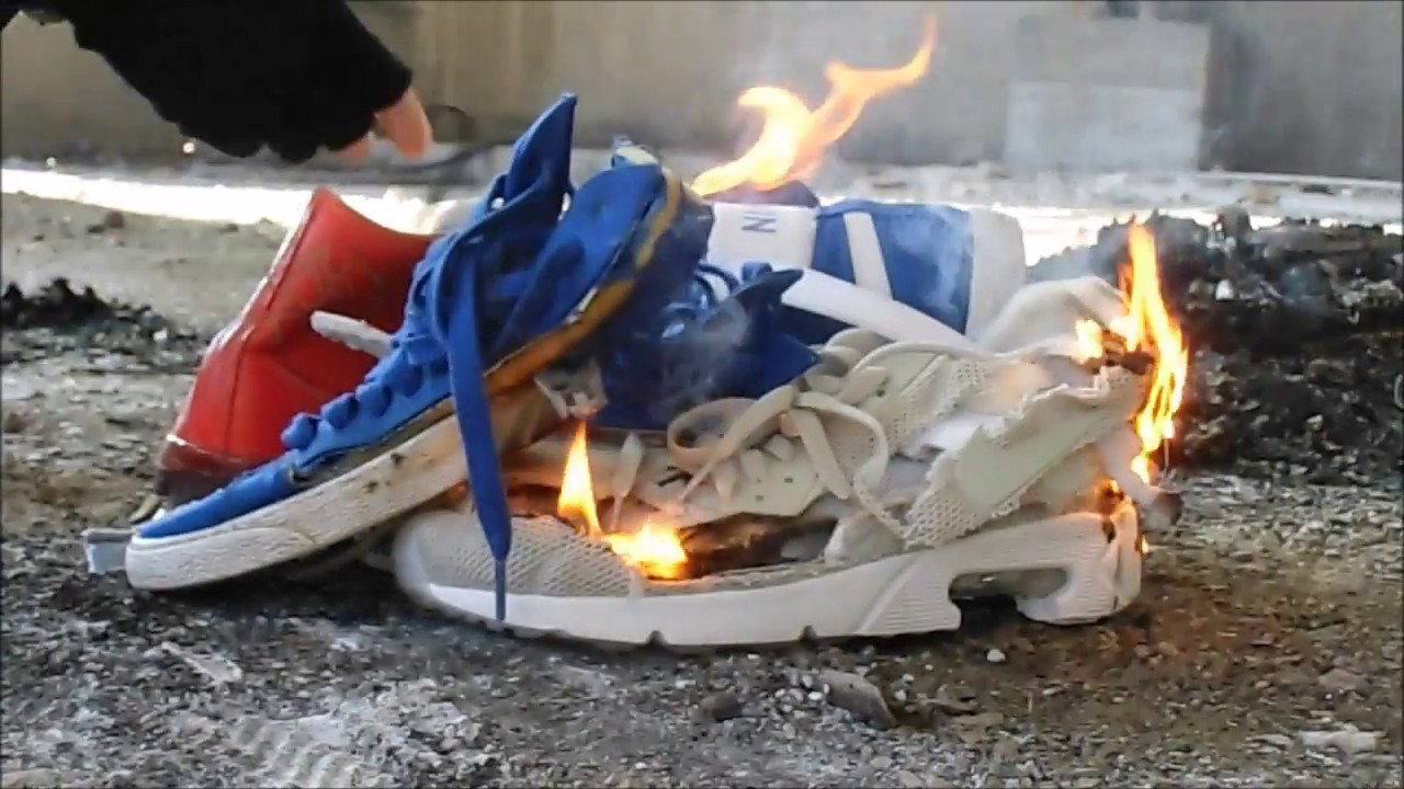 Burning trashed sneakers #6 - YouTube
