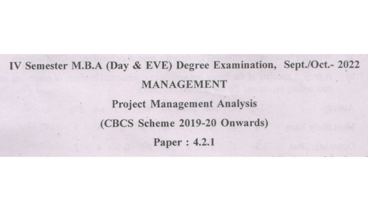Project Management and Analysis 2022 Question Paper | MBA 4th sem - YouTube