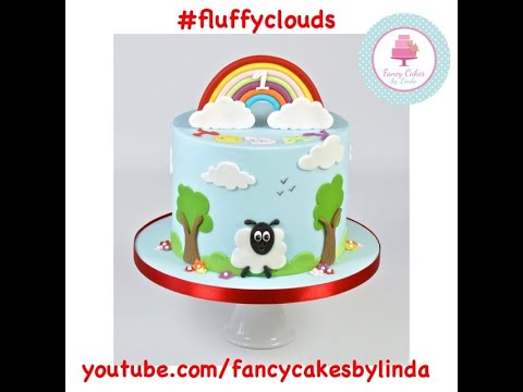 How to make Clouds, Trees, Sheep cake decorations step by step tutorial with Gumpaste Fondant ...