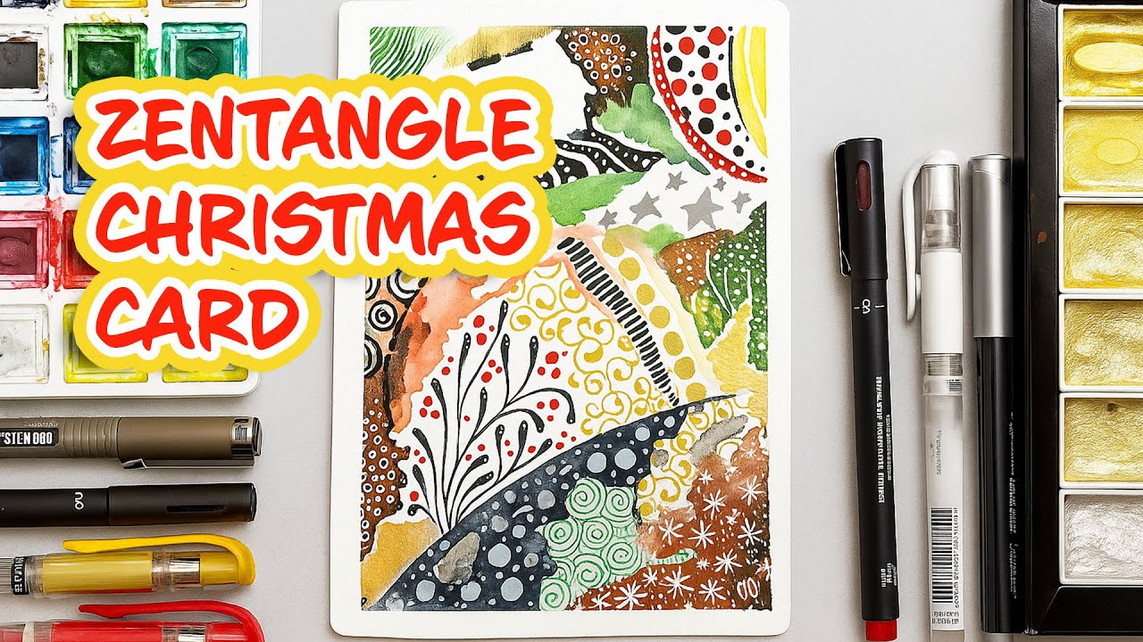 Christmas Watercolor Zentangle Card 🎅 | Relaxing Holiday Art Tutorial ...