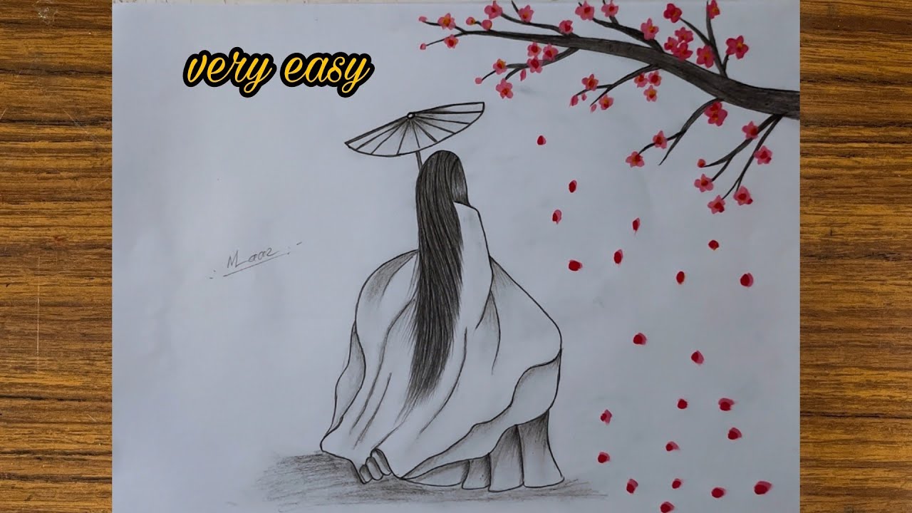 how to draw a girl with Long hair backside || girl drawing easy for ...