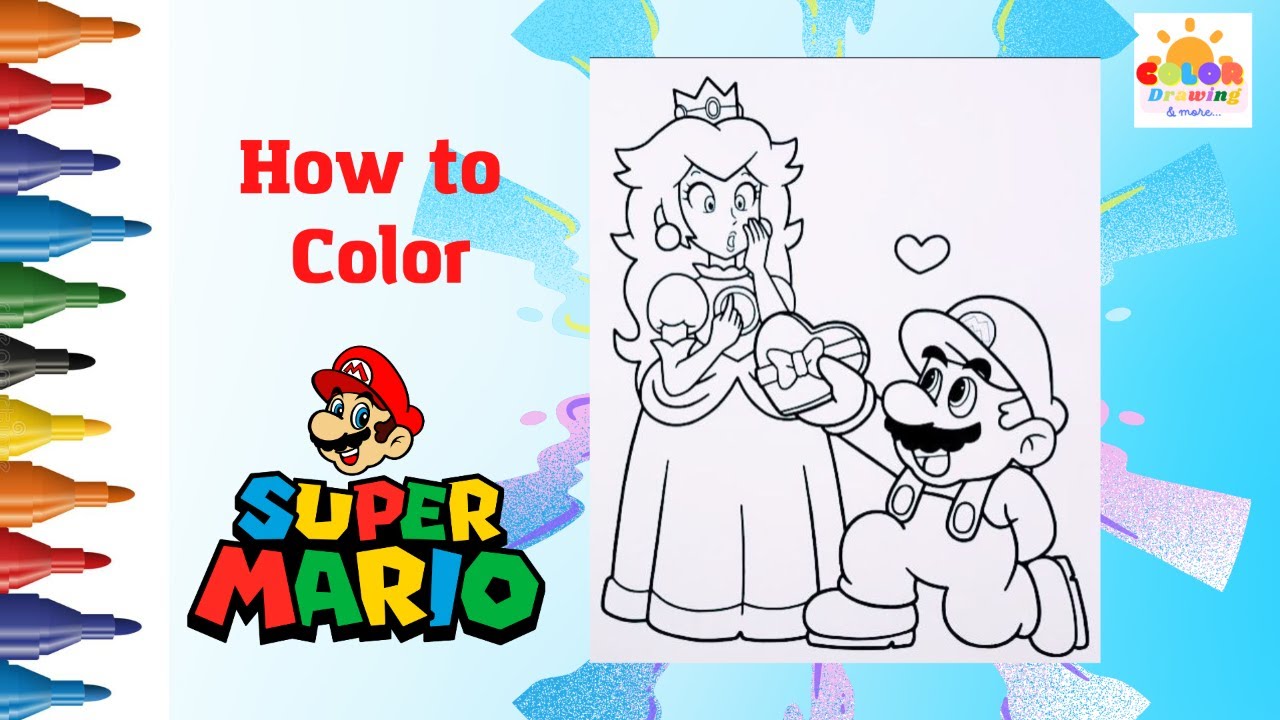 How to Color Princess Peach and Super Mario Easy. Coloring Page - YouTube
