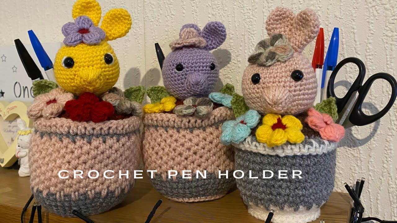 Crochet Bunny head pot PEN HOLDER | crochet pen holder | crochet easy ...