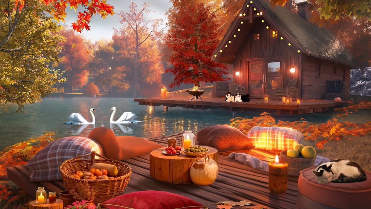 Autumn Serenity: Cozy Lakeside Retreat with Swans, Cats, and Tranquil ...