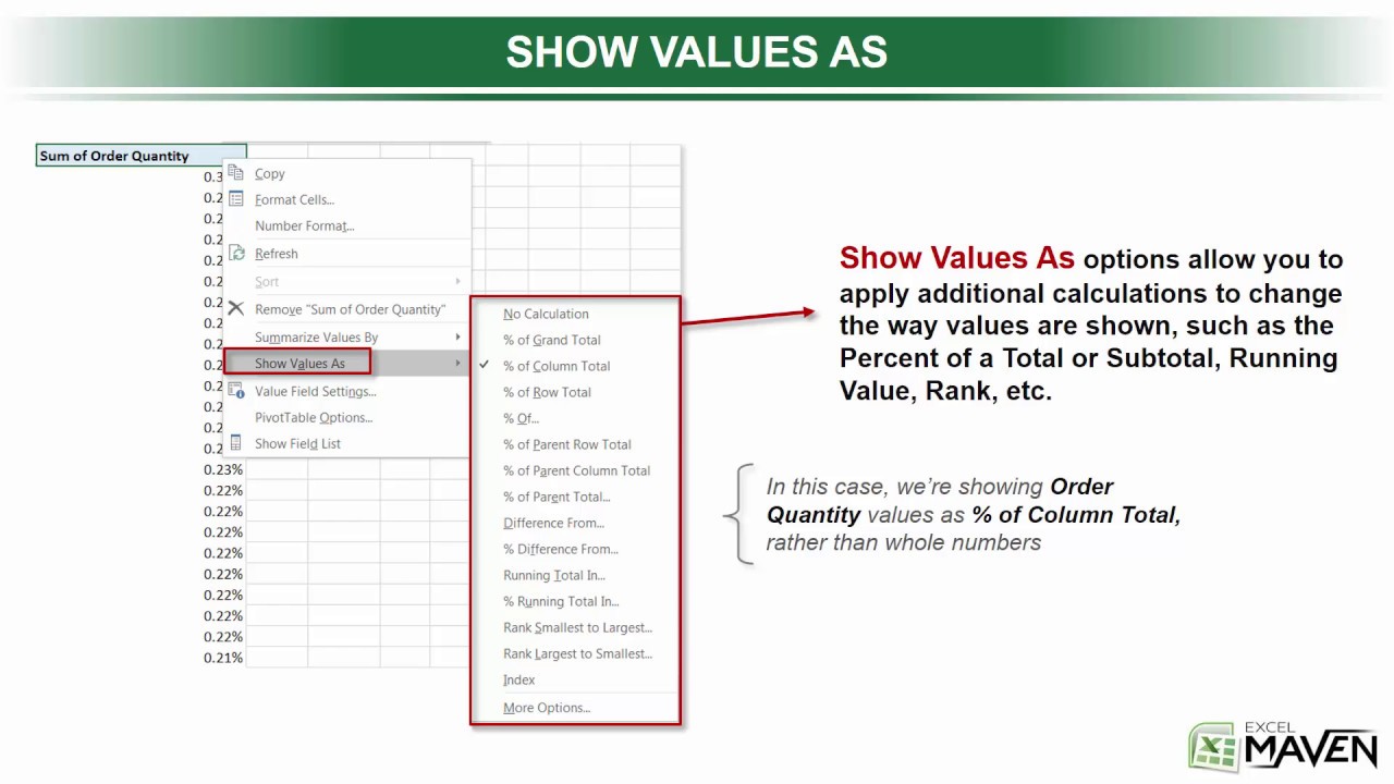 Excel PivotTable Value Calculations - YouTube