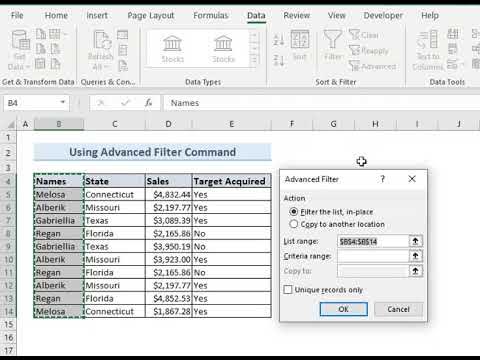 How to Remove Duplicate Names in Excel Using Advanced Filter - YouTube