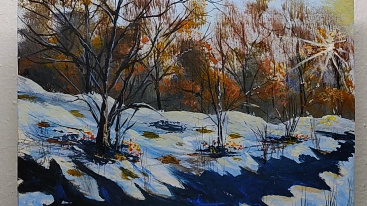 how to paint winter sunset forest/ acrylic painting - YouTube