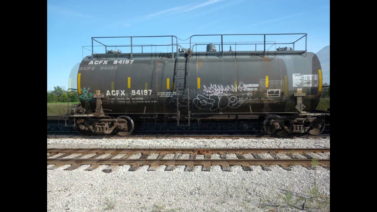 ACFX tank car, WC box car, CN flat car with lumber Slideshow - YouTube
