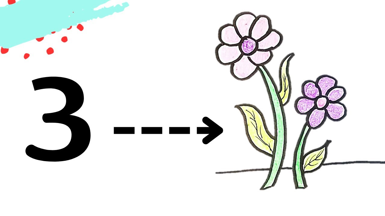 Draw a Flower from number 3 | Easy Drawing - YouTube
