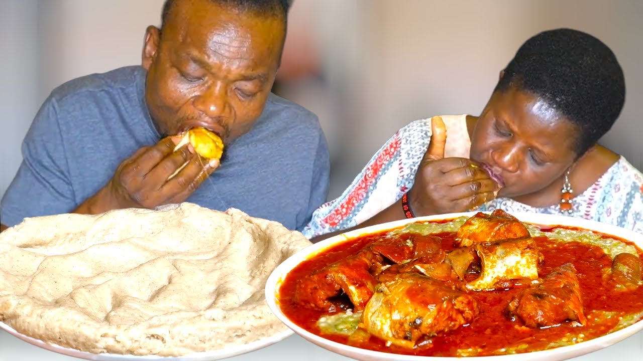Nigerian Food Mukbang ASMR OAT Meal FUFU/OKRA SOUP AND tomato stew ...
