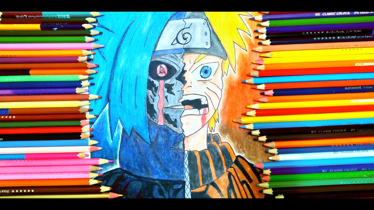 Drawing Naruto Uzumaki VS Sasuke Uchiha(Evil Mash Up) Step By Step ...