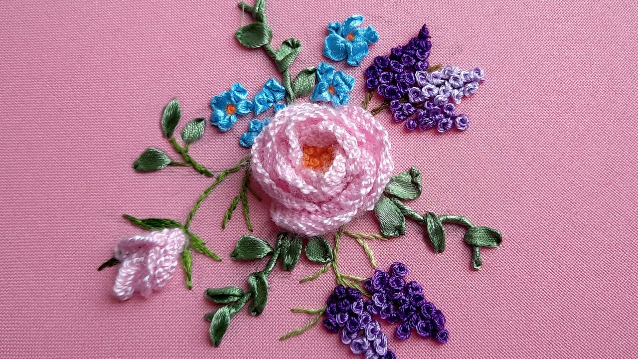 Cute Bouquet 3D Rose Embroidery - Detached stitch - Ribbon & tread ...