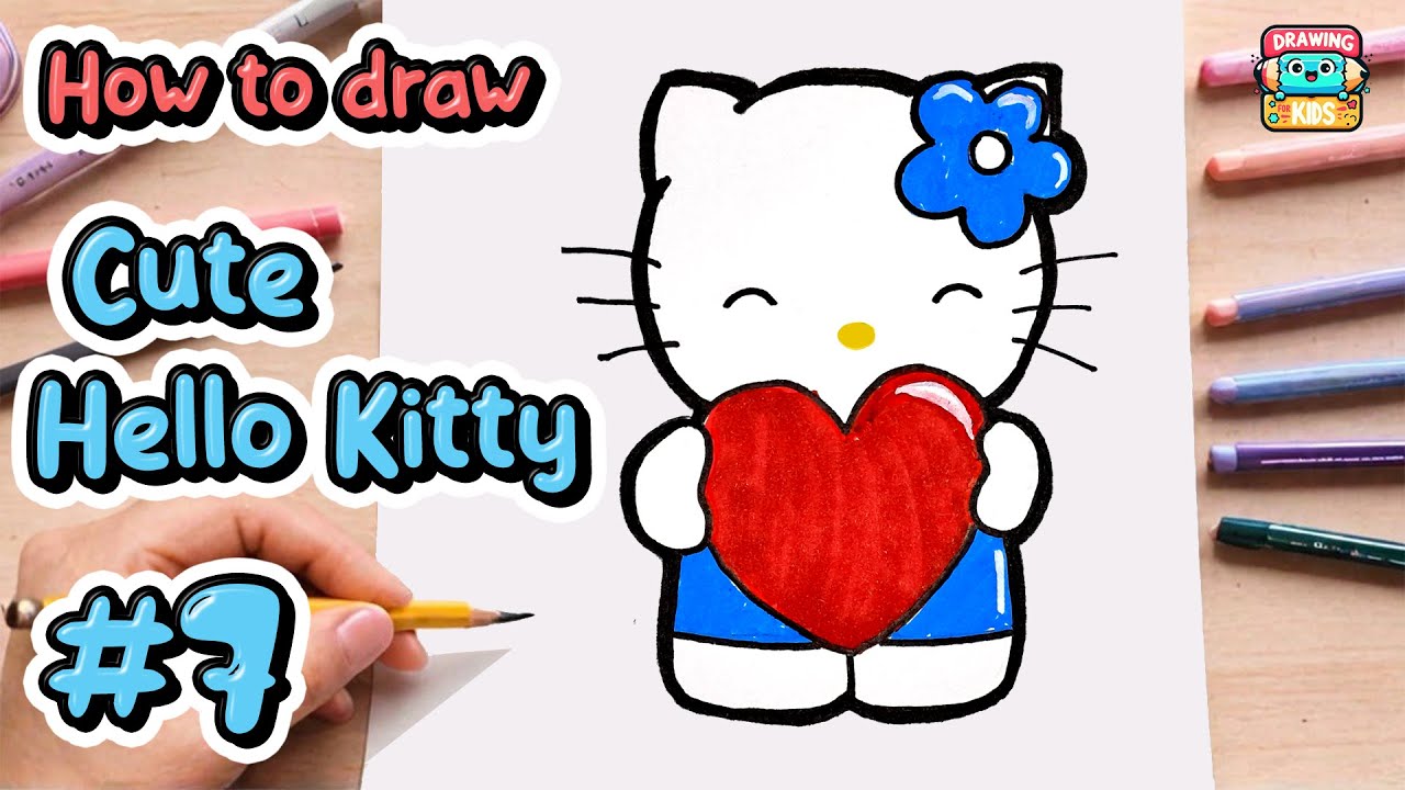 How to Draw Hello Kitty Holding Heart Easily | Sanrio | pose #7 - YouTube