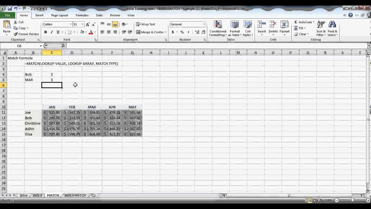 Excel Training: Index Match Formula - YouTube