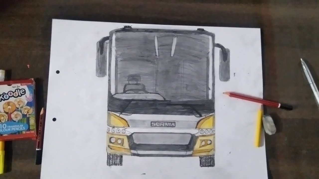 how to draw scania bus ||step by step drawing|| #drawing #bus #sckech ...