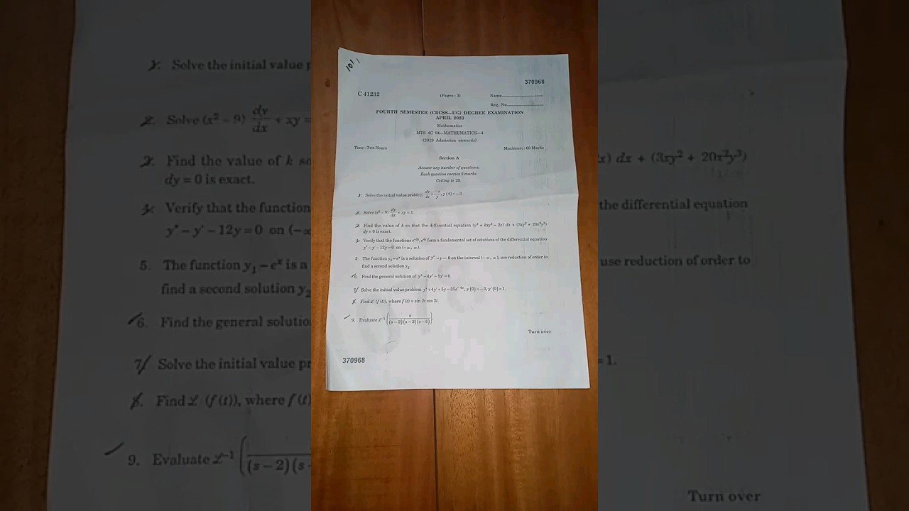 Bsc chemistry fourth semester degree examination previous year question ...