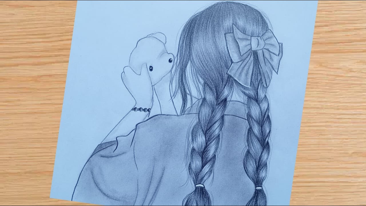 How to draw a girl holding a teddy / Beautiful girl holding a teddy ...