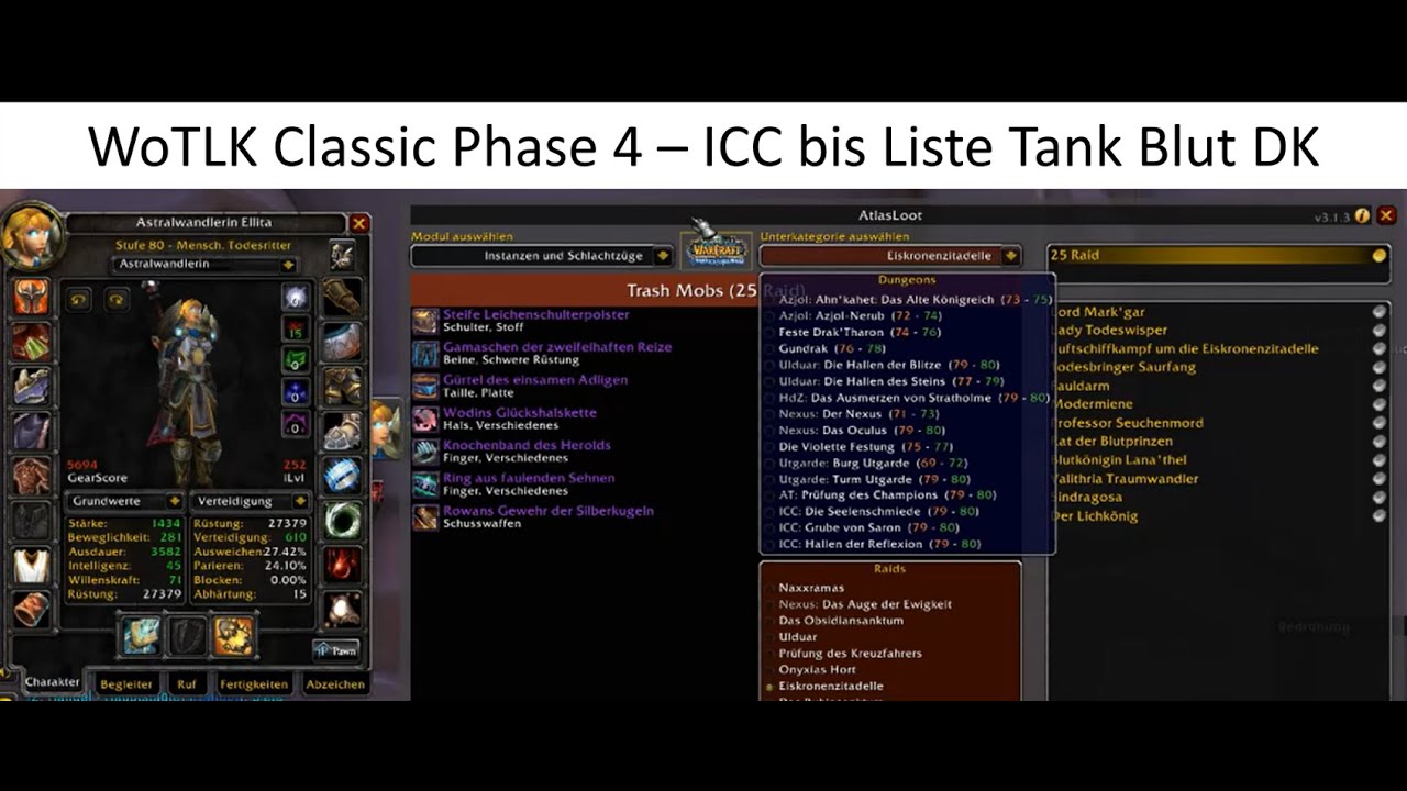 WoW WotLK Classic Phase 4 #1 Blut DK Tank - ICC bis Liste - YouTube