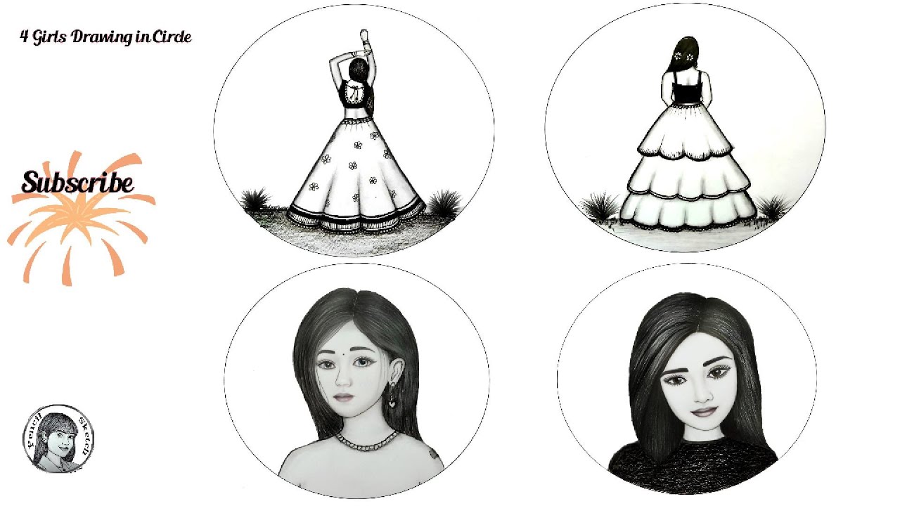 Very Easy Girls Drawing | 4 Girls Drawing Step By Step | Circle Drawing ...
