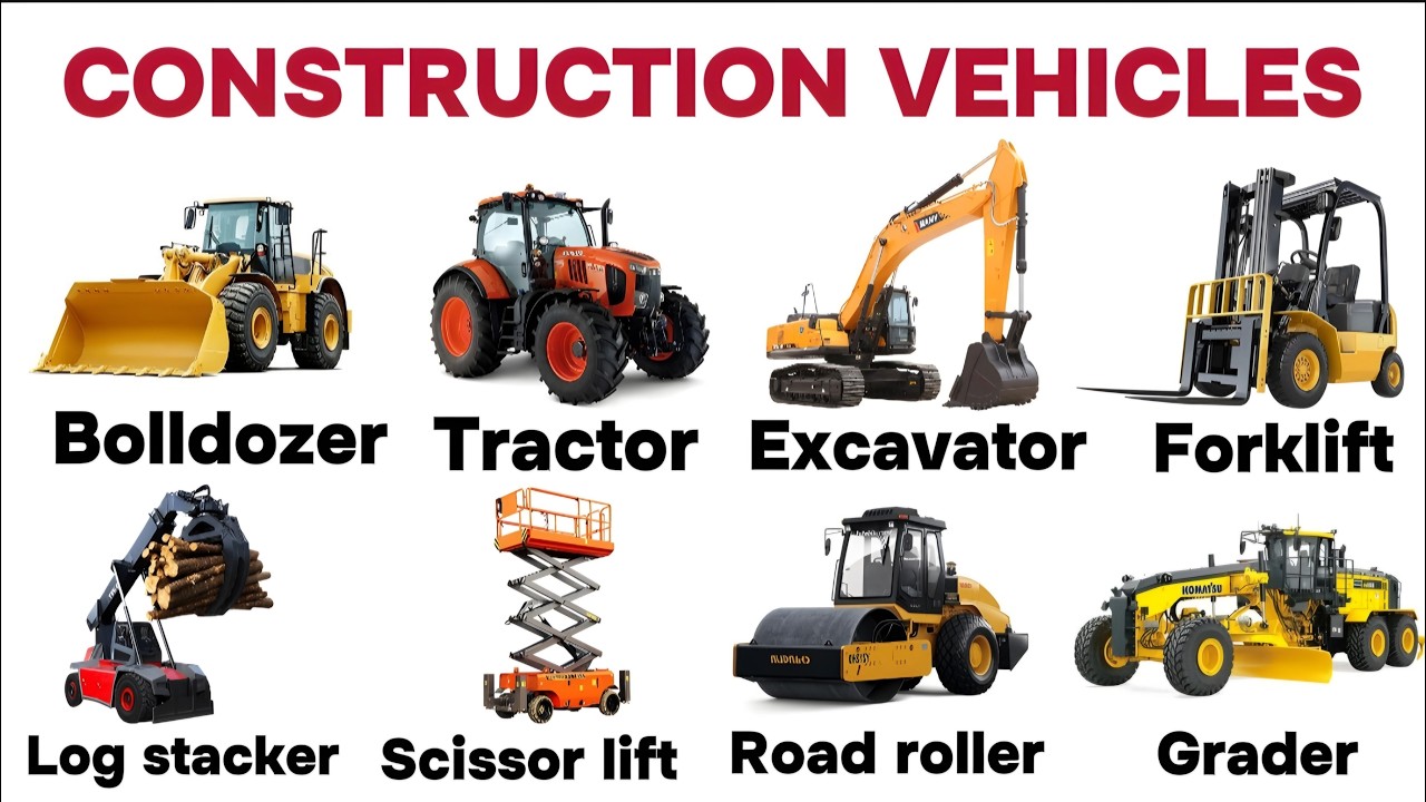 Construction Vehicles Names | Heavy Equipment Vocabulary | Dump Truck ...