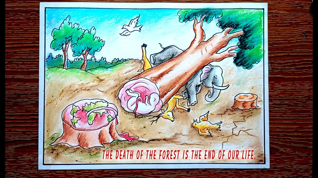 How to draw Save Tree poster | World Forestry Day Drawing | Save Forest ...