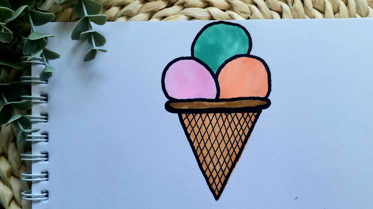 lce Cream Drawing | How to draw a cuteIce cream with colour easy step ...