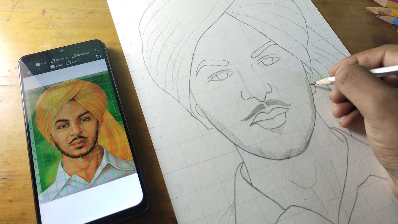 How to Draw Bhagat Singh | Drawing Bhagat Singh outline tutorial | part ...