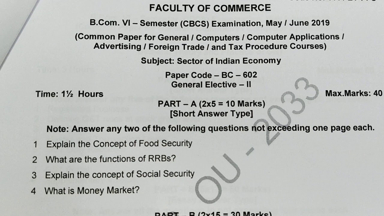 Sector of Indian economy may2019 question paper - YouTube