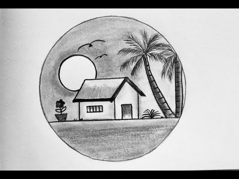 How to draw a easy landscape / pencil drawing / circle drawing ...