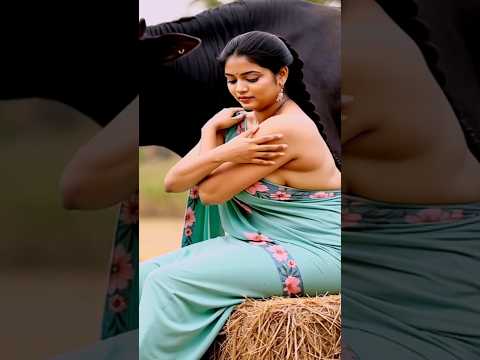 Shy Girl and Bull.Beautiful Desi AI Saree Model. #saree #model #indian #aisareemodel #shorts 13