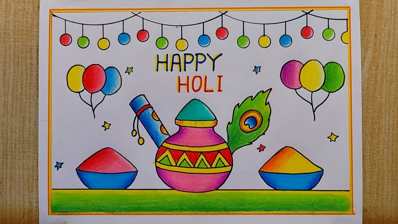 Holi drawing easy| Happy Holi poster drawing| Holi festival drawing ...