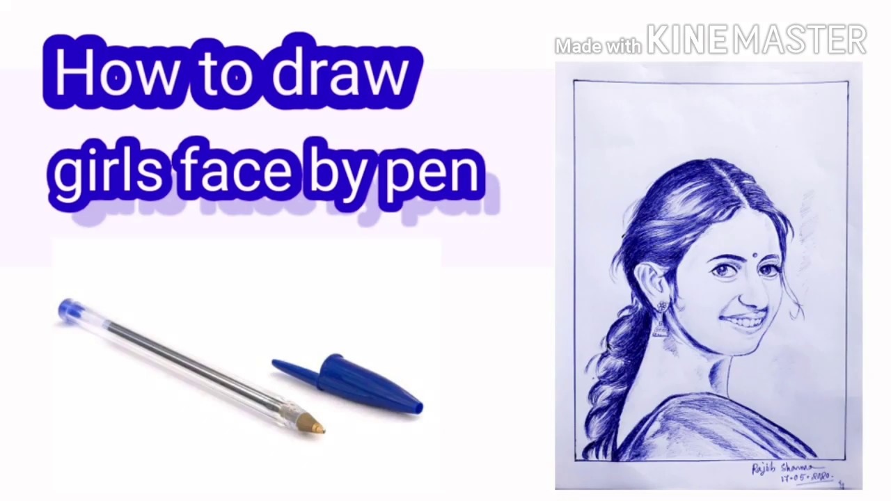 How to draw girls face using ball pen - YouTube