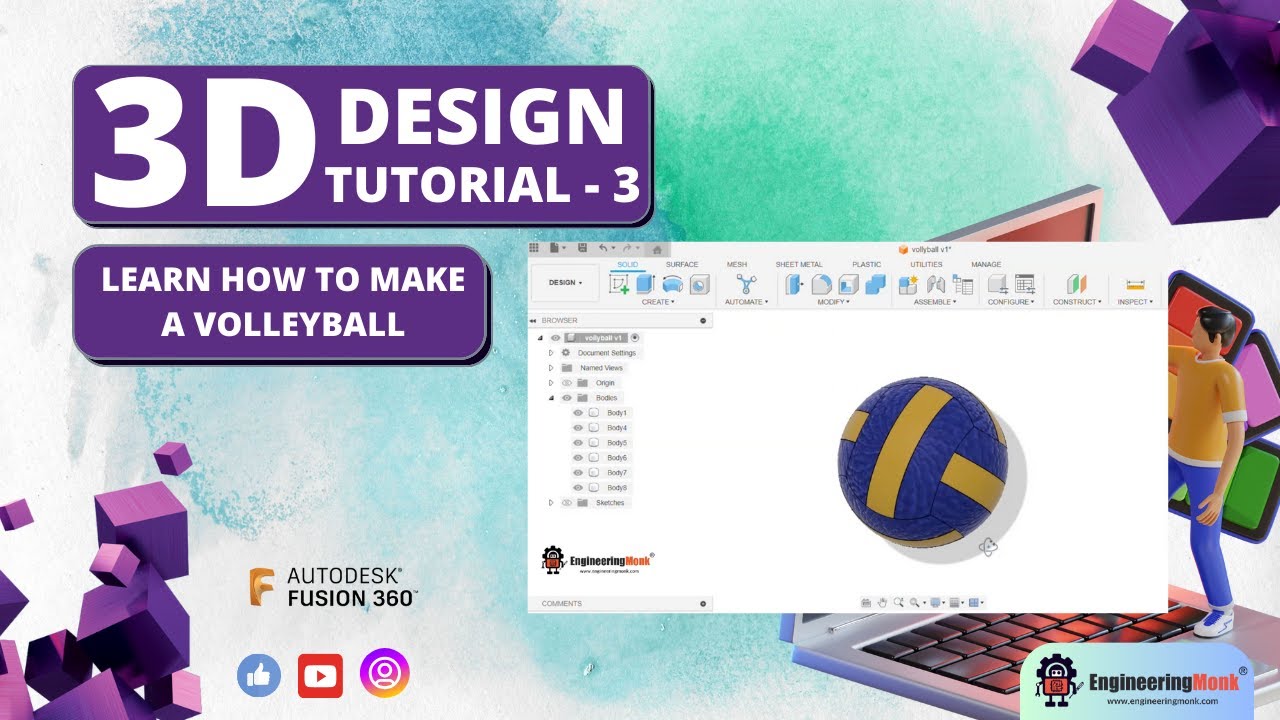 Step-by-Step Tutorial: Designing a VOLLEYBALL in 3D | Tutorial - 3 ...
