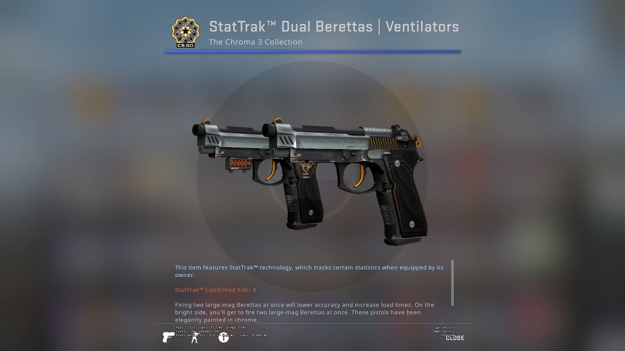 StatTrak™ Dual Berettas | Ventilators | Field-Tested | Skin Showcase CS ...