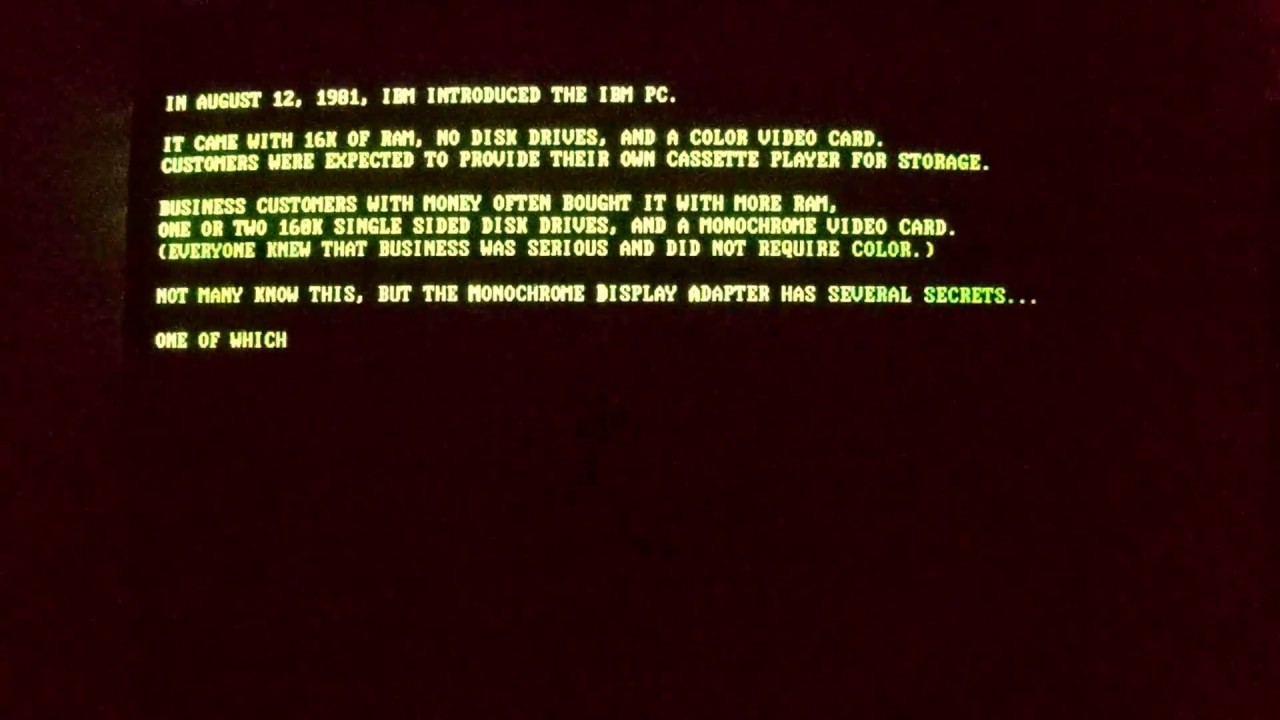 A strange secret feature of the IBM Monochrome Display Adapter (MDA ...