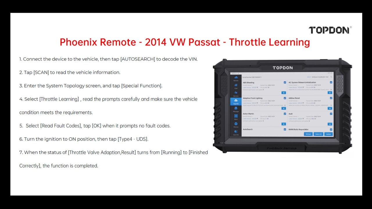 Phoenix Remote - 2014 VW Passat - Throttle Learning - YouTube