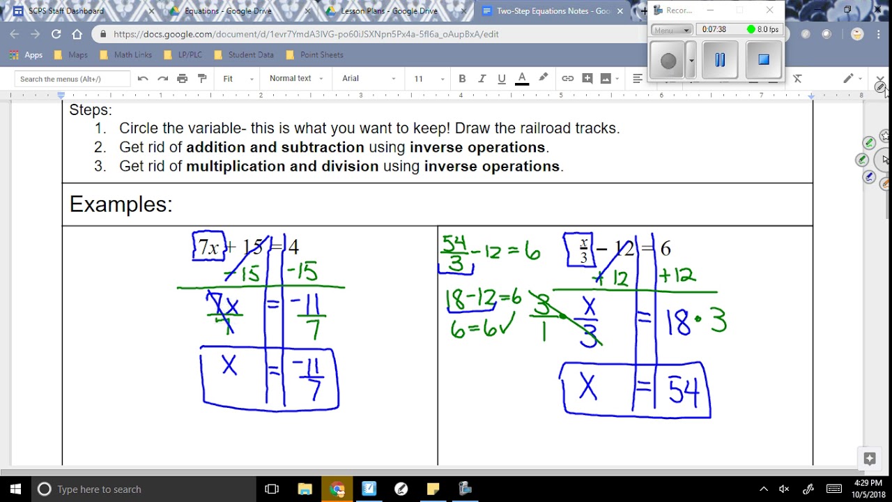 Two Step Equation Notes Video - YouTube