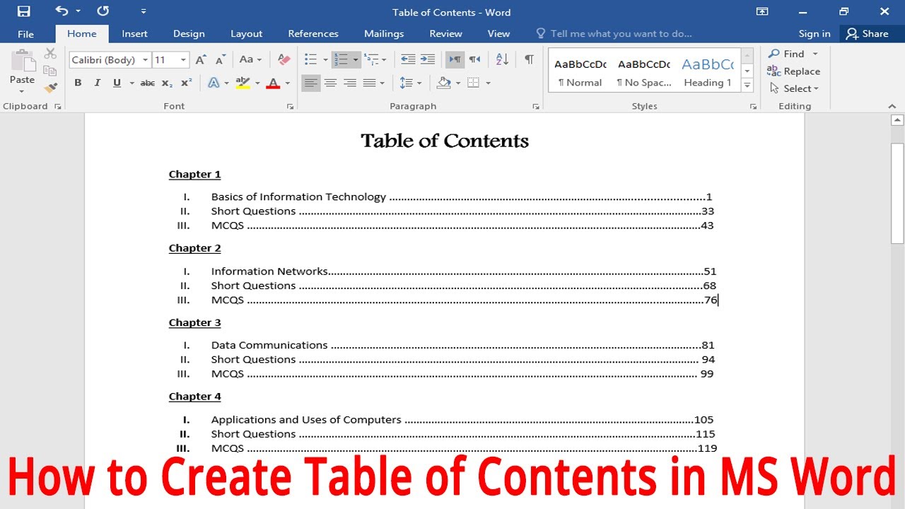 How to Create Table of Contents in Ms Word Tutorial in Urdu Hindi - YouTube